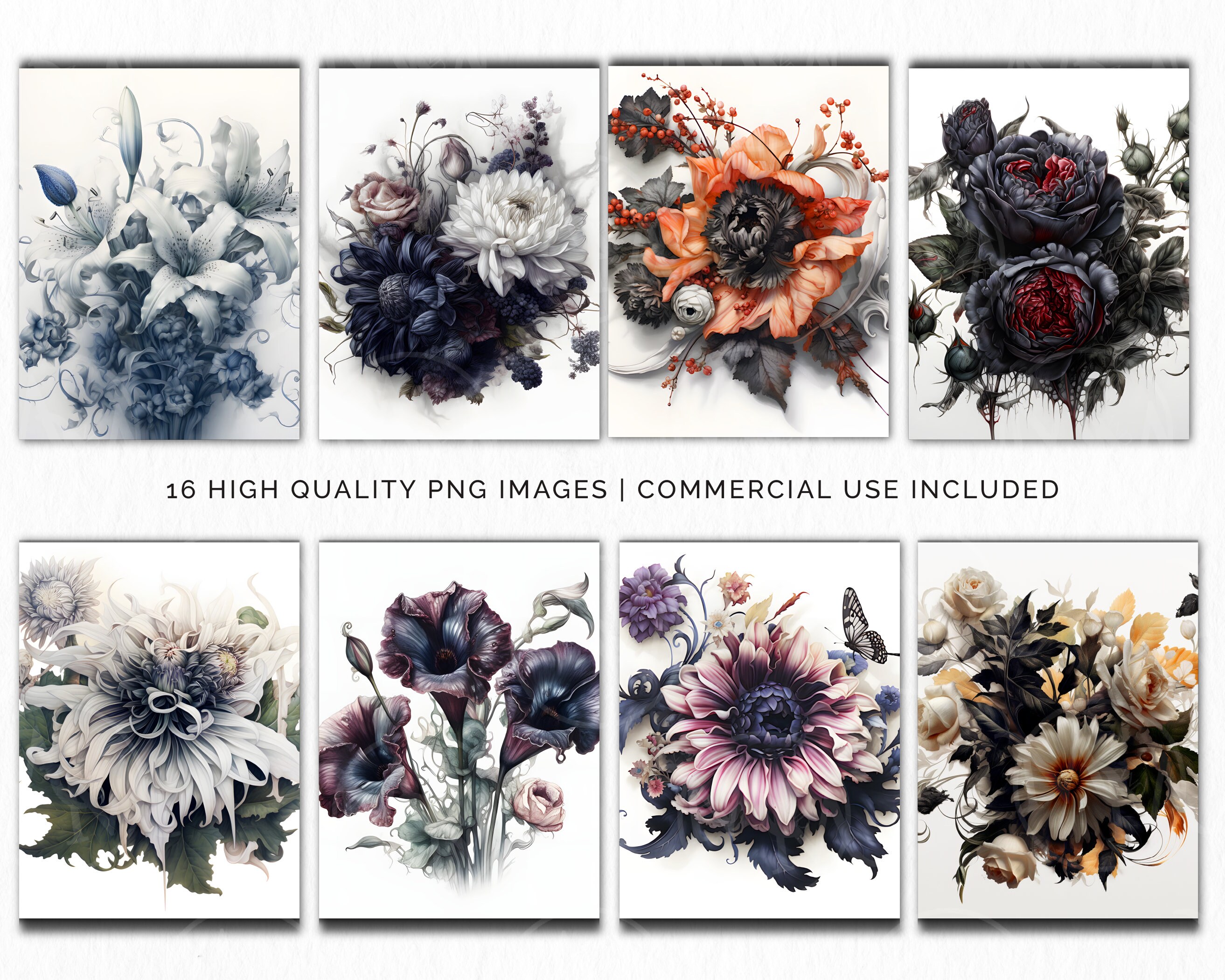 Gothic Floral Bouquets Clipart With Commercial Use With Black and White ...