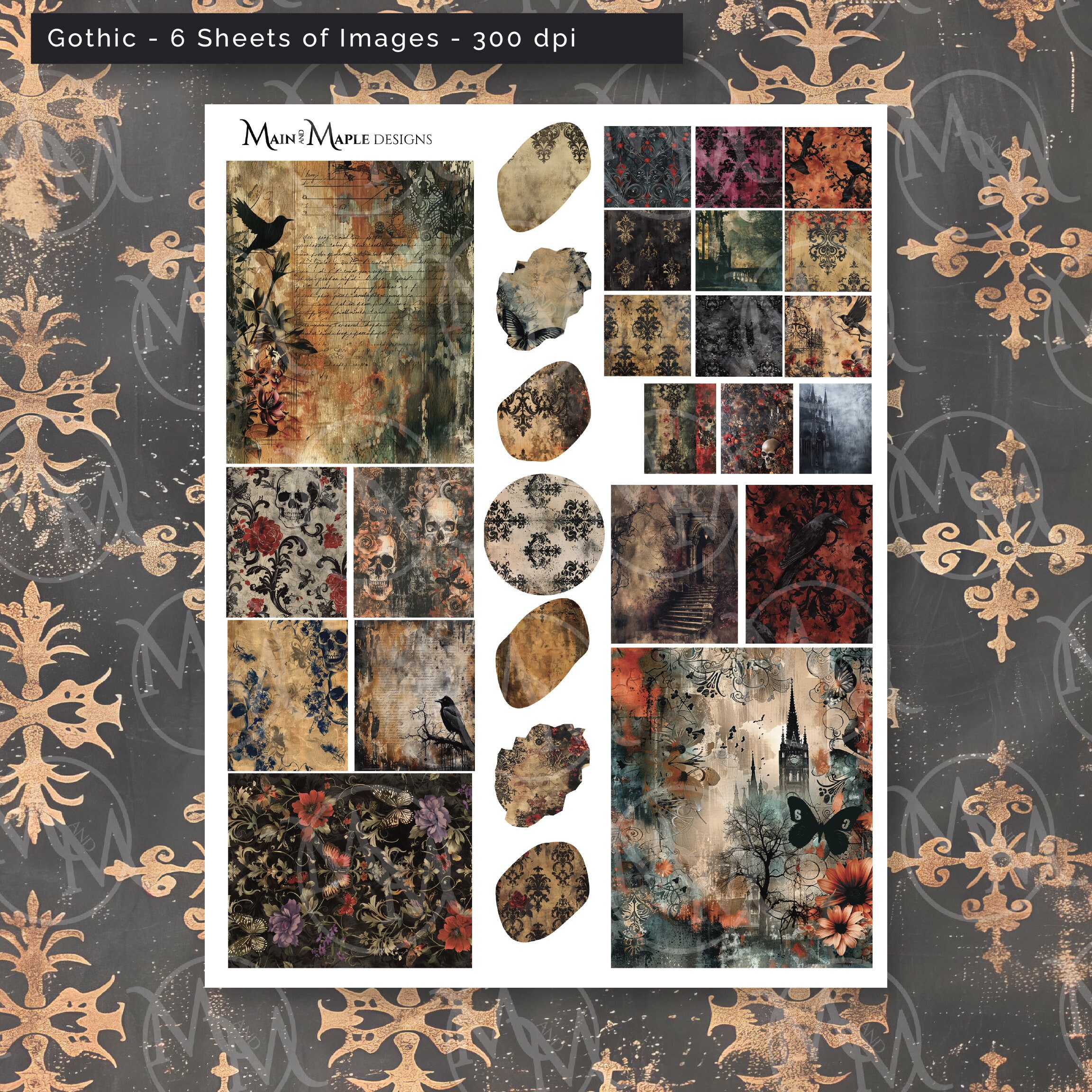 Gothic Printable Stickers Fussy Cuts, JPG Digital Images A4 and US ...