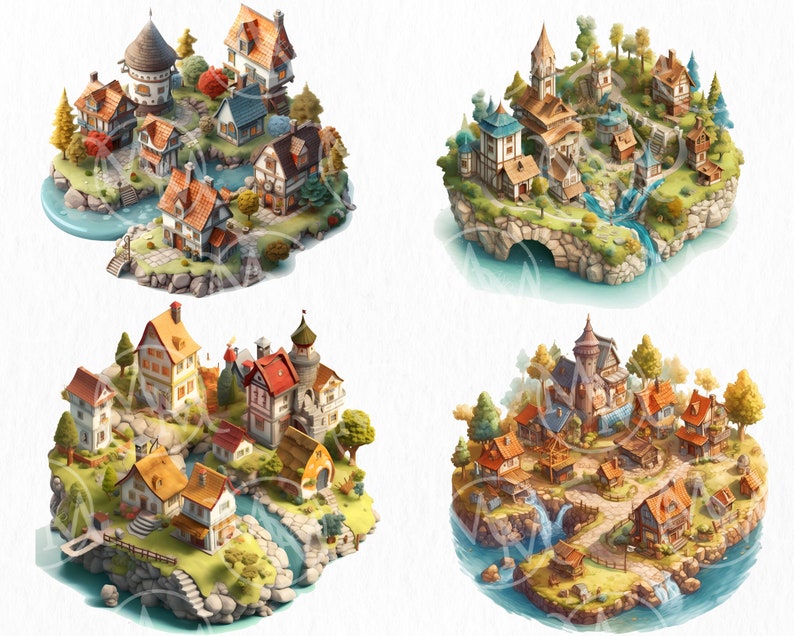 3D Village Clipart Isometric Village Clipart in Transparent - Etsy