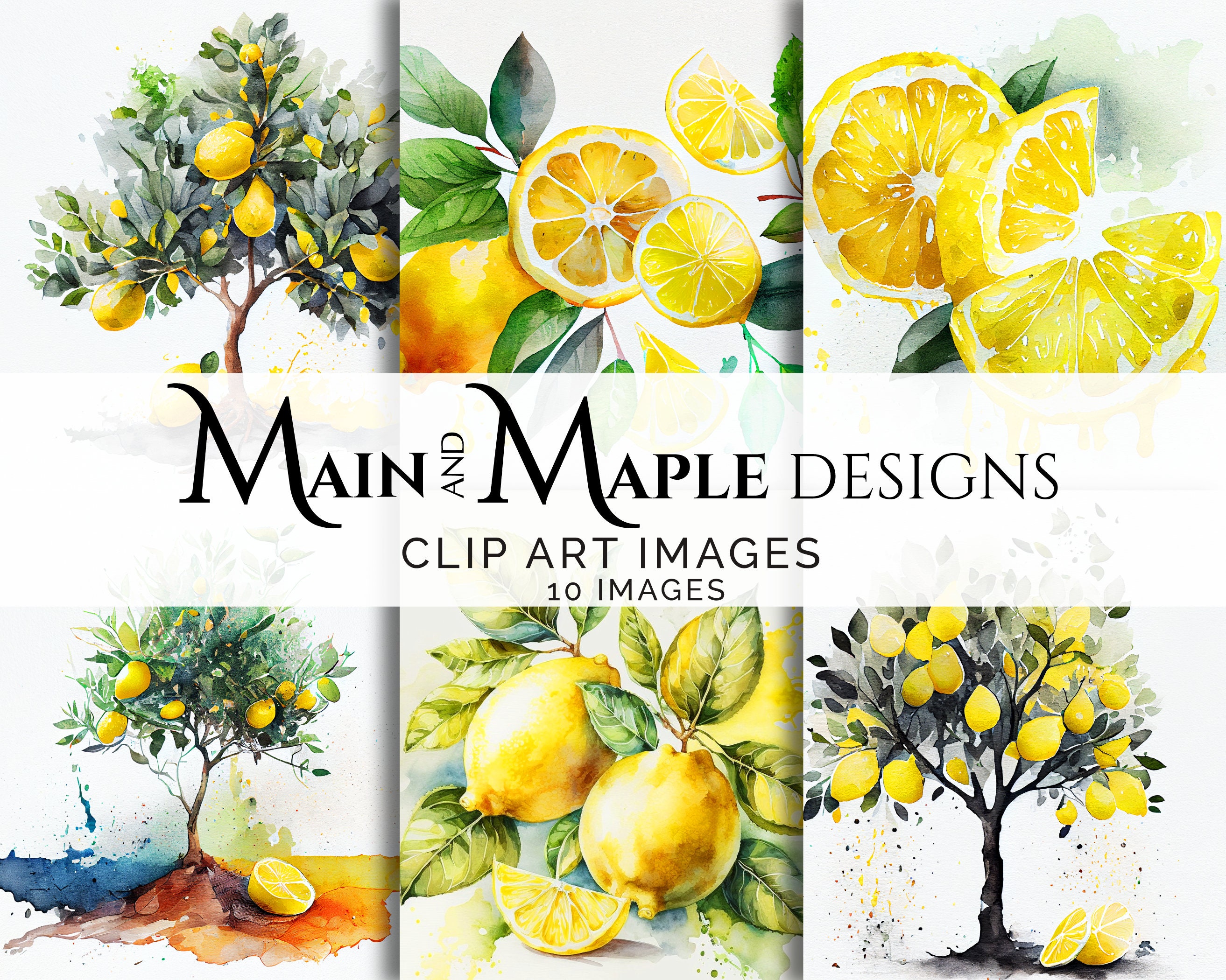 Lemons Watercolor 10 Scenes Clip Art Commercial Use - Etsy