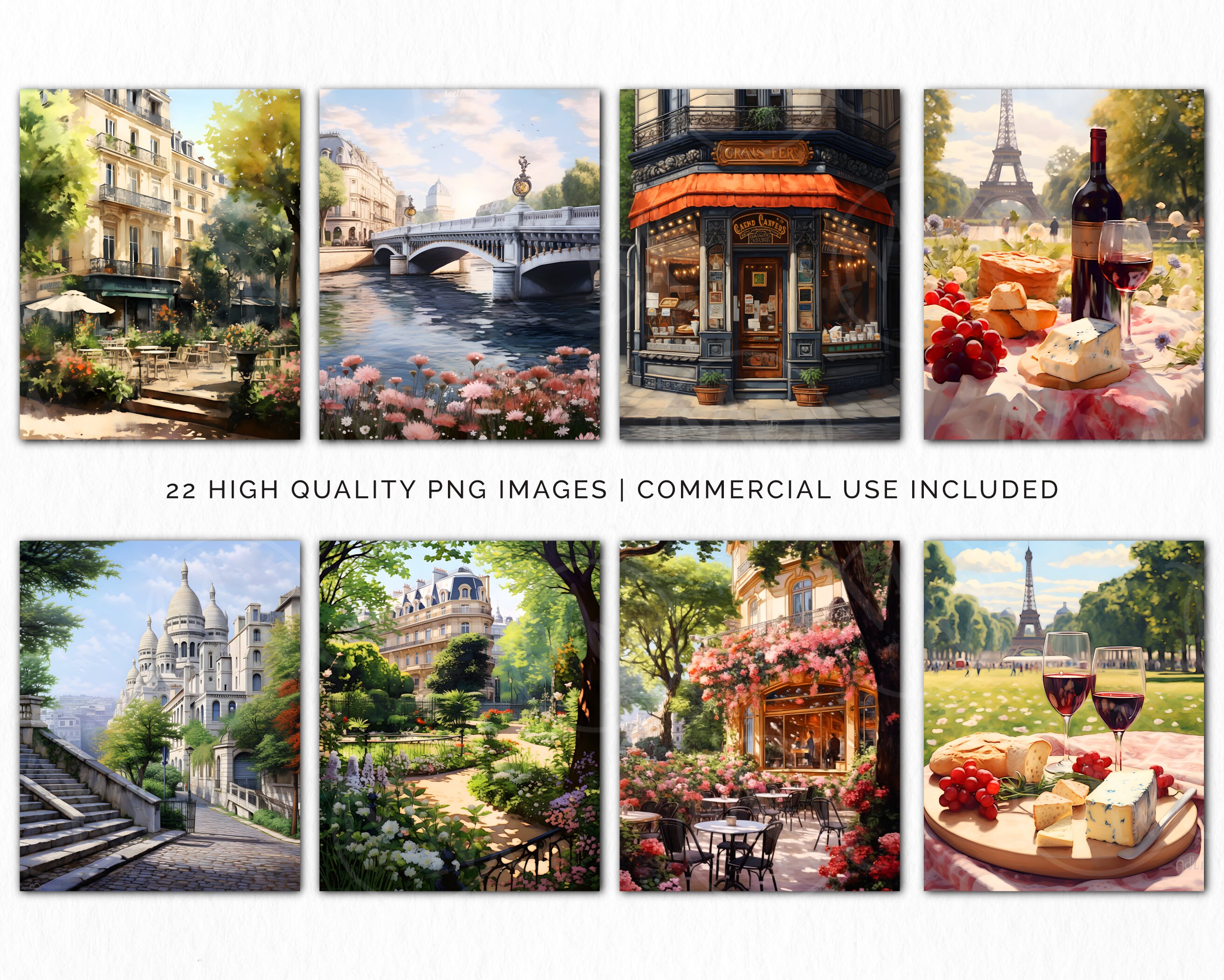 Paris Scenes Sidewalk Cafes Parisian Gardens With Commercial Use for ...