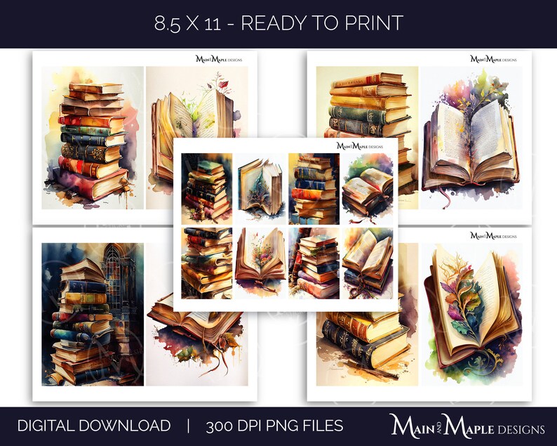 Books Scenes in Watercolor Clip Art Commercial Use - Etsy