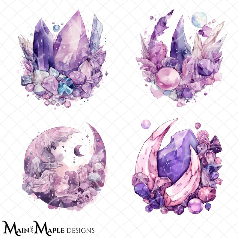 Moon Crystals Clipart Bundle Pastel Watercolor Healing Magic - Etsy