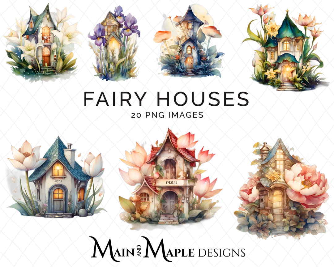 Flower Fairy Houses Clipart Fairytale Bundle, Kids Art, Watercolor Clip ...
