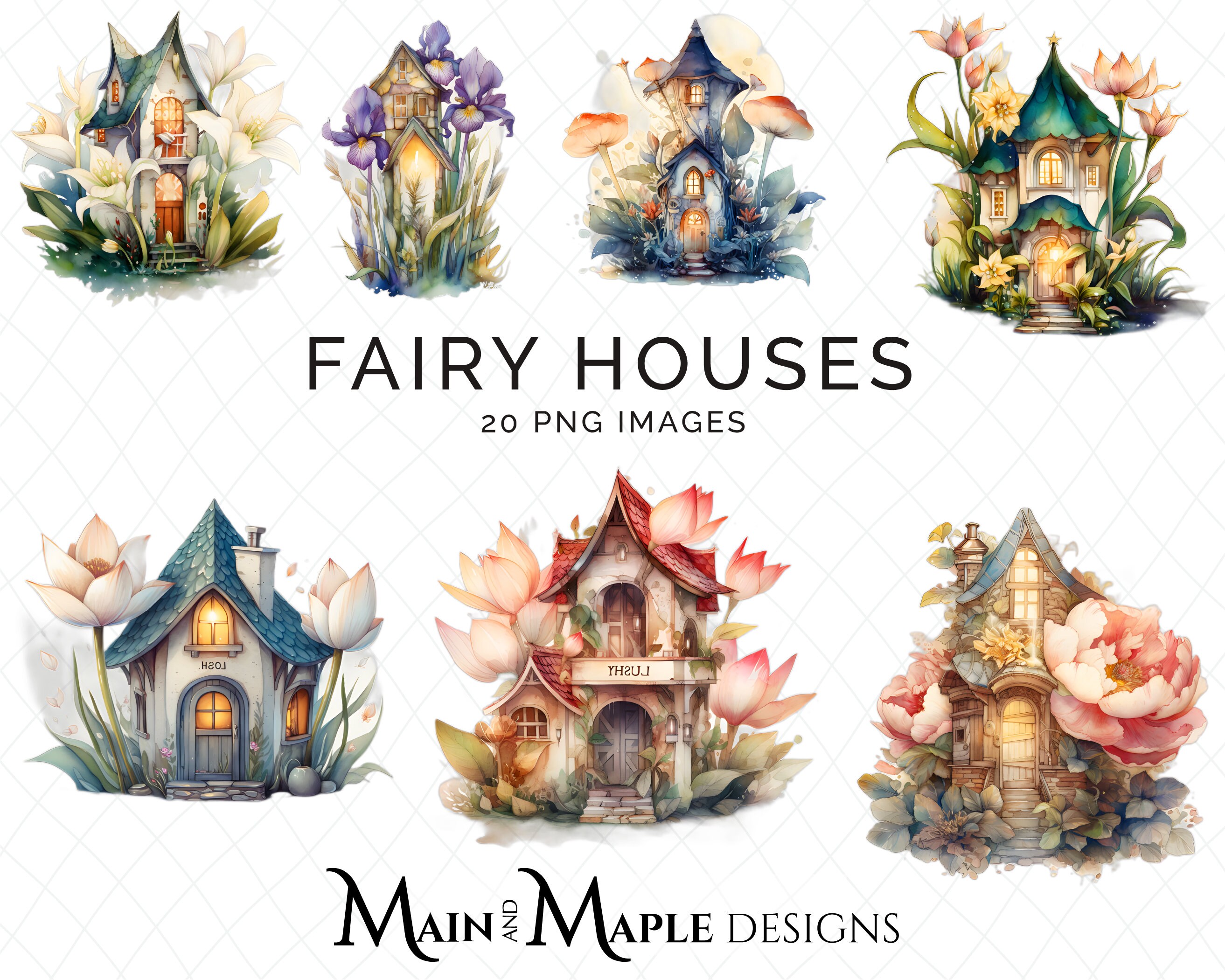 Flower Fairy Houses Clipart Fairytale Bundle Kids Art - Etsy