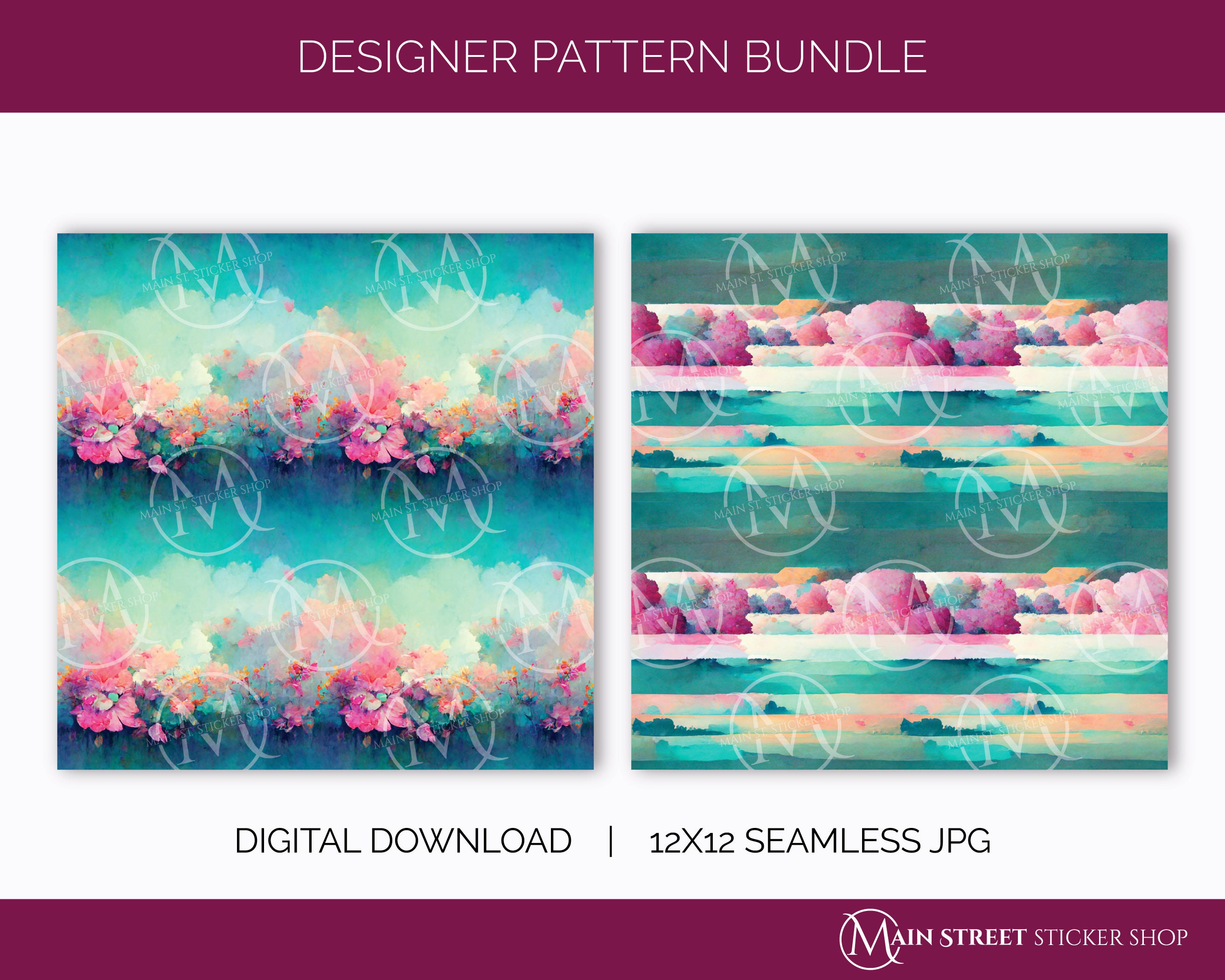 Pastel Clouds Designer Seamless Pattern Bundle Digital Paper Commercial ...
