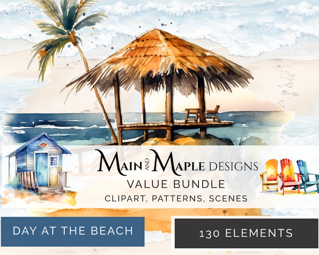 Beach Day Clipart, Patterns & Designs | 130 Elements | Summer Vacation ...