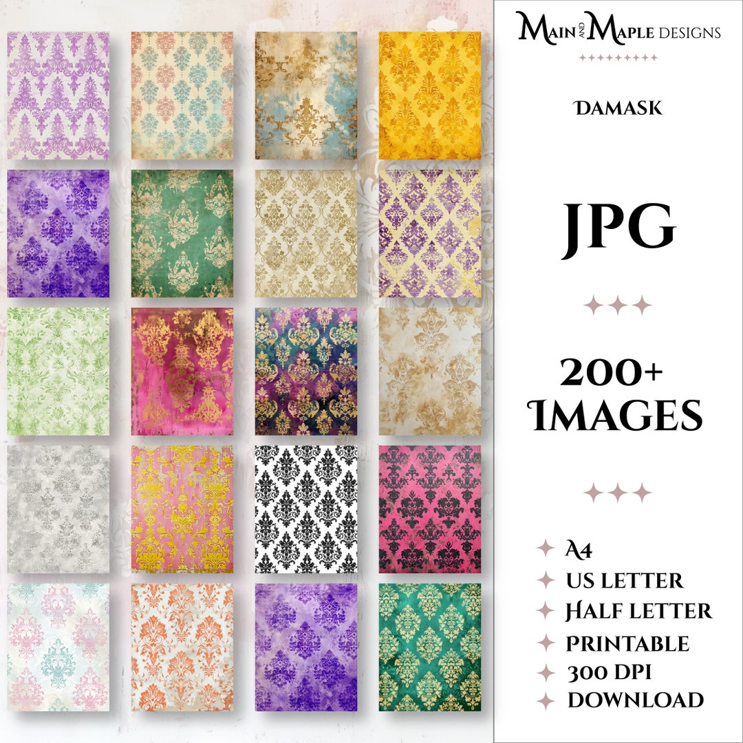 Damask Bundle 200+ Printable Papers Shabby Chic Distressed Scrapbook ...