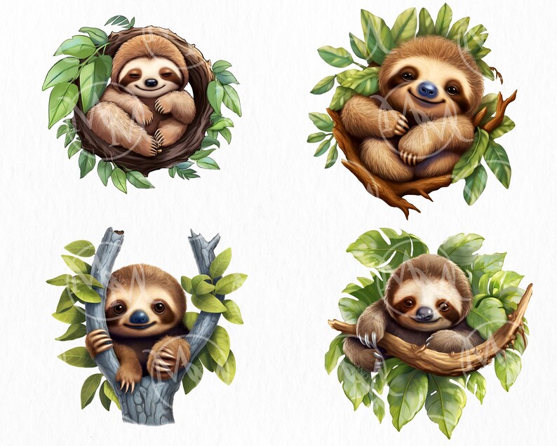 Baby Sloths Clip Art in Transparent Png Digital Files Including ...