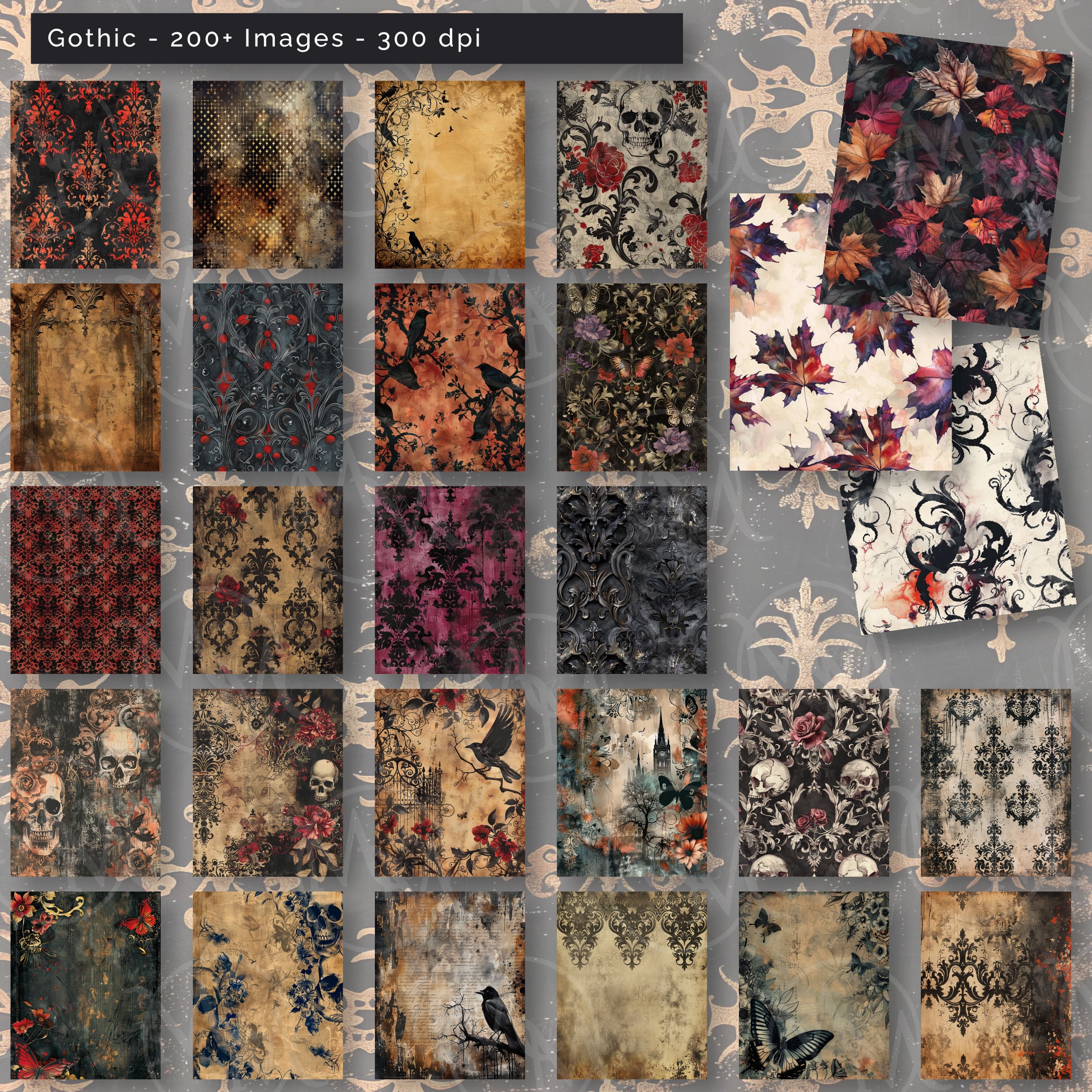 Gothic Digital Big Bundle 200 Printable Scrapbook Papers A4, Letter ...