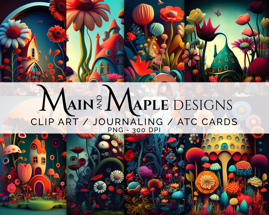 Whimsical Flower Garden Clip Art Commercial Use Printable ATC & Junk ...