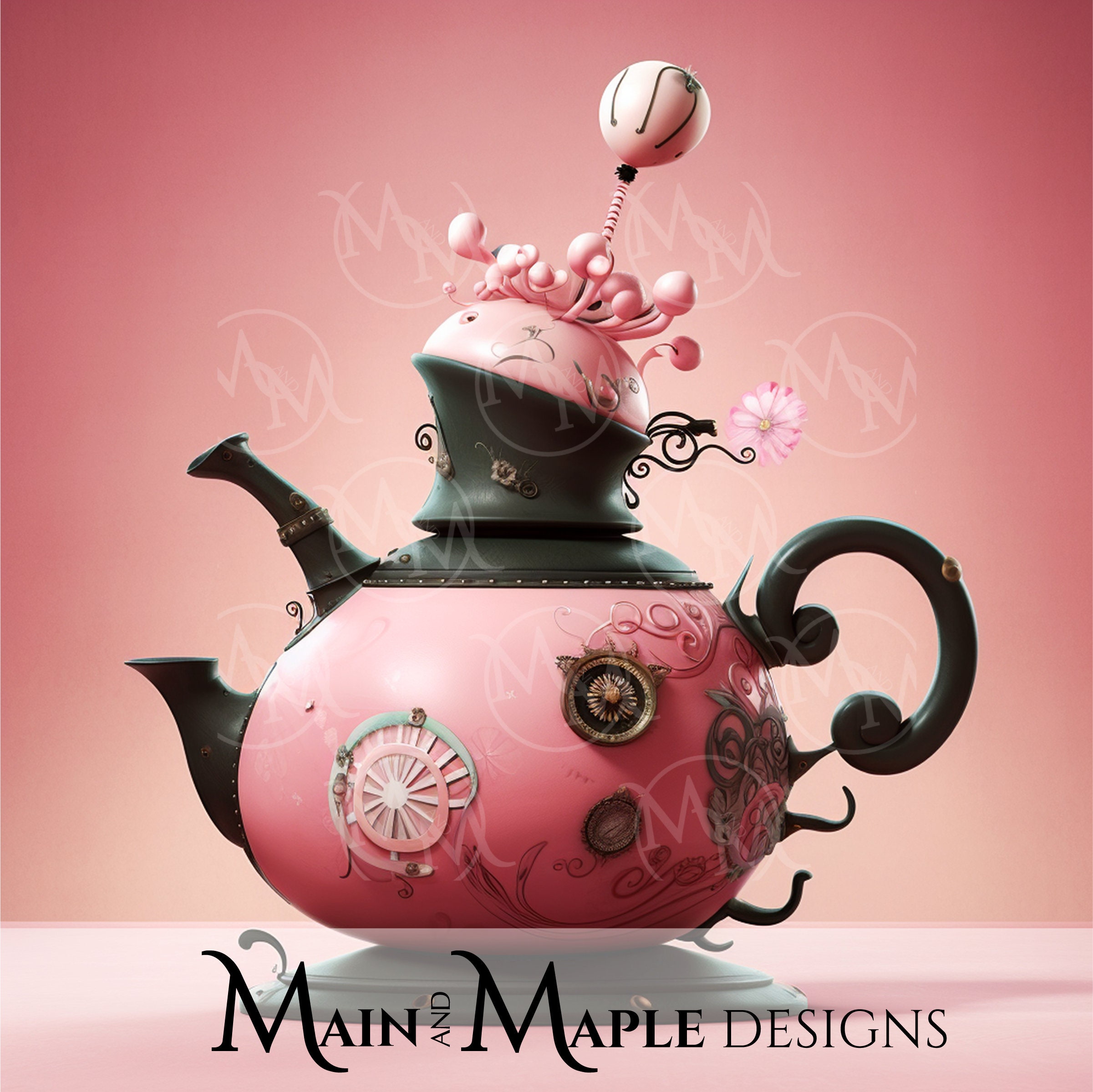Steampunk Teapots Pink & Black Whimsical Surrealism | 10 Scenes | Clip ...