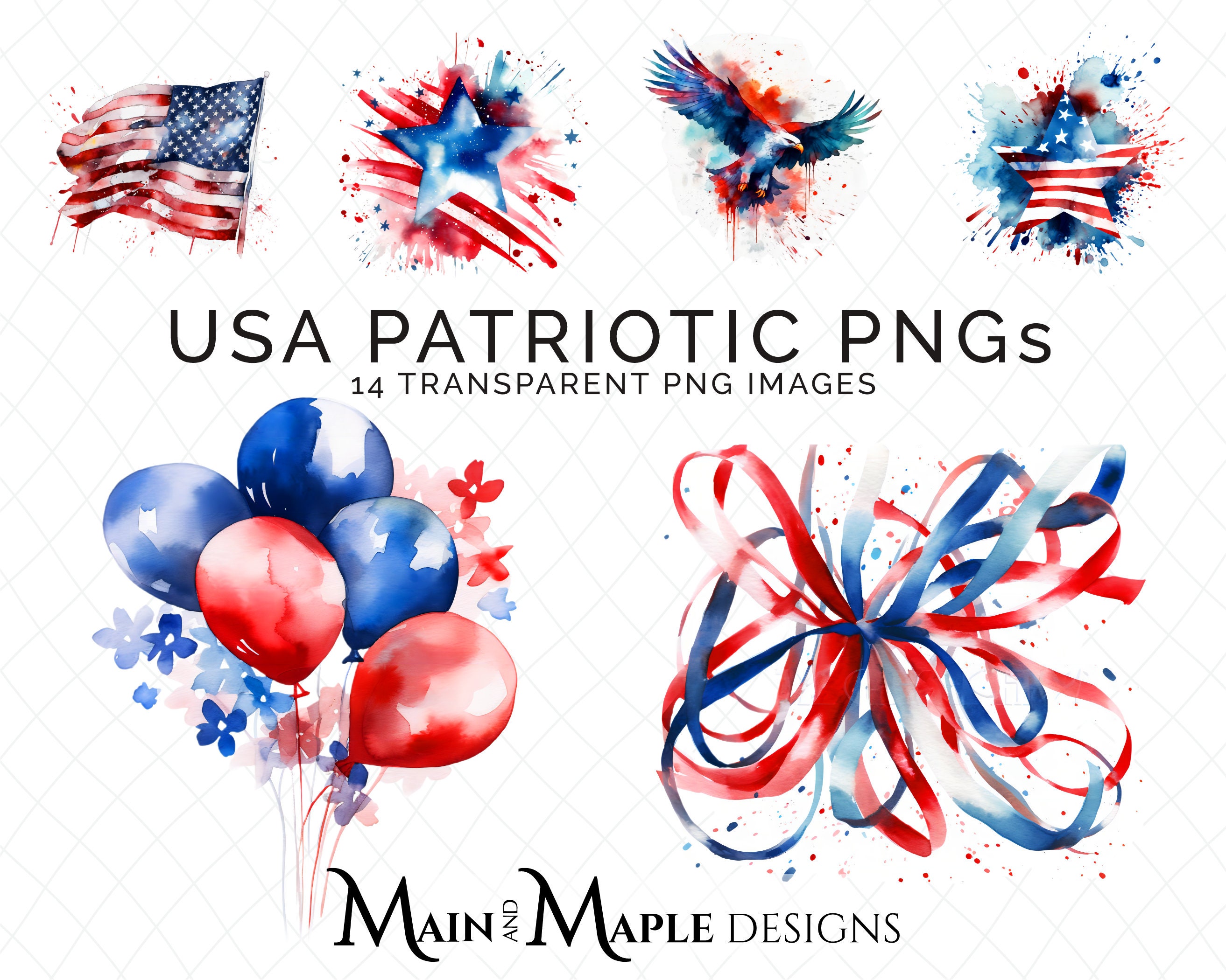 USA Patriotic Clipart 4th of July Memorial Day - Etsy