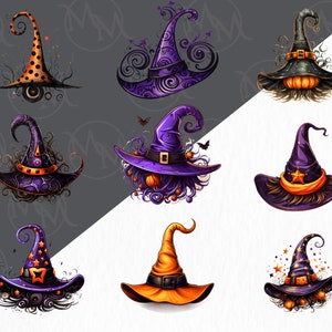 Halloween Witch's Hats Clipart PNG Files With Commercial - Etsy