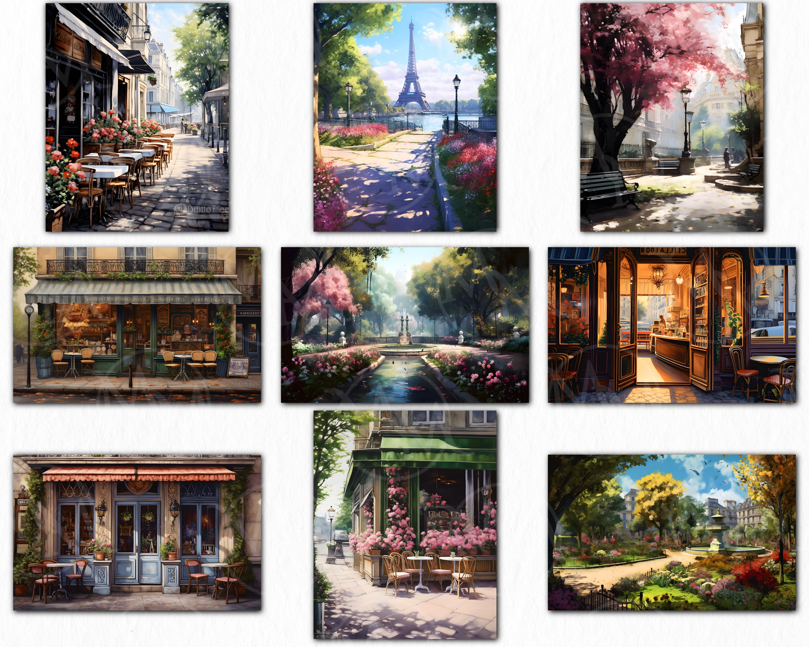 Paris Scenes Sidewalk Cafes Parisian Gardens With Commercial Use for ...