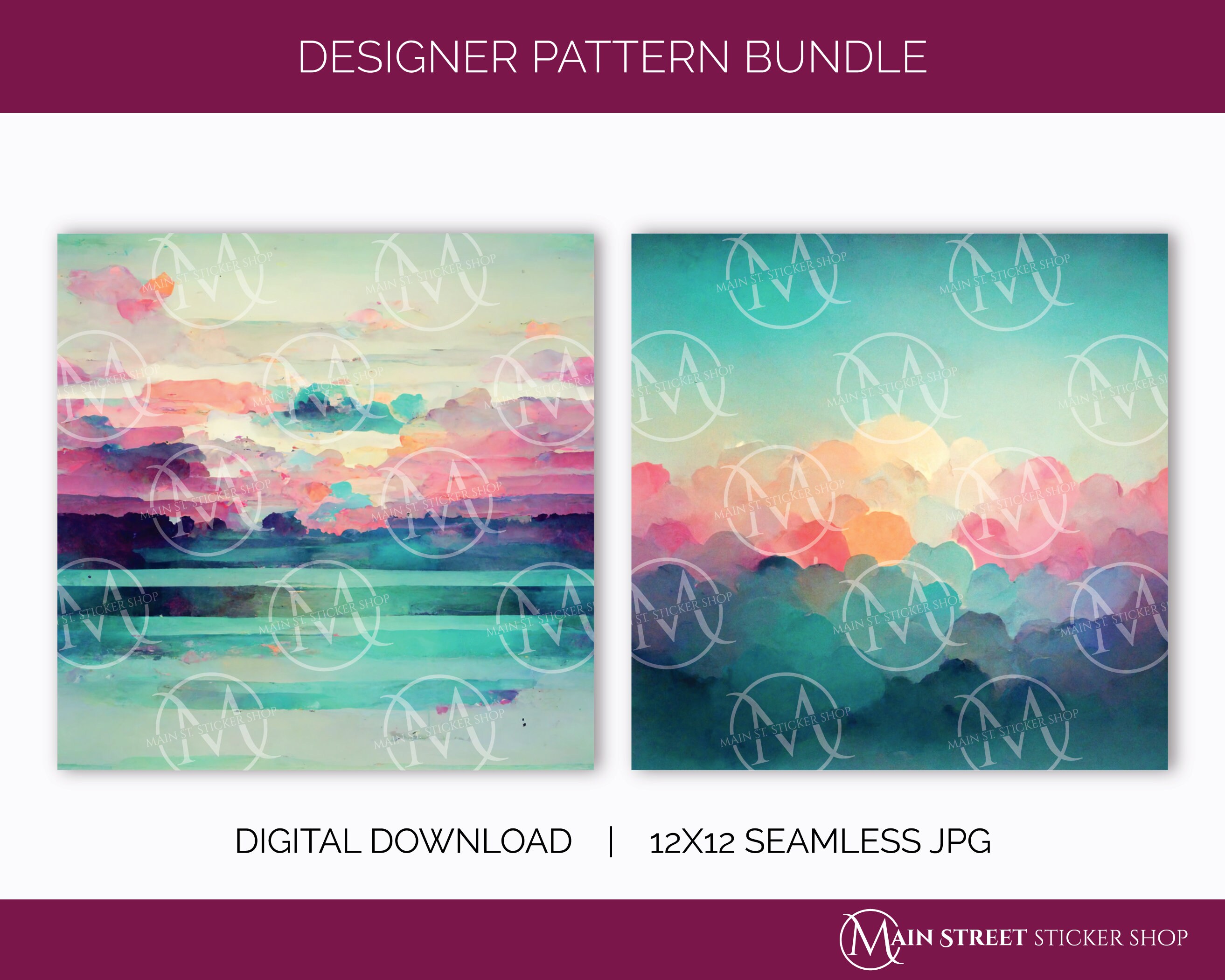 Pastel Clouds Designer Seamless Pattern Bundle Digital Paper Commercial ...