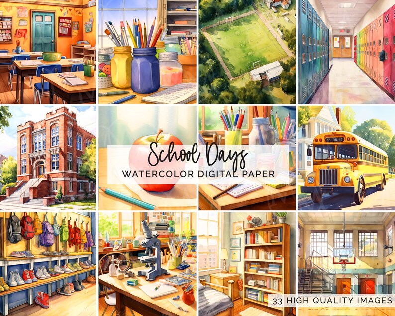 Back to School Scenes for Planner Stickers Card Making Scrapbooking ...