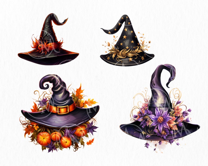 Halloween Witch's Hats Clipart PNG Files With Commercial - Etsy