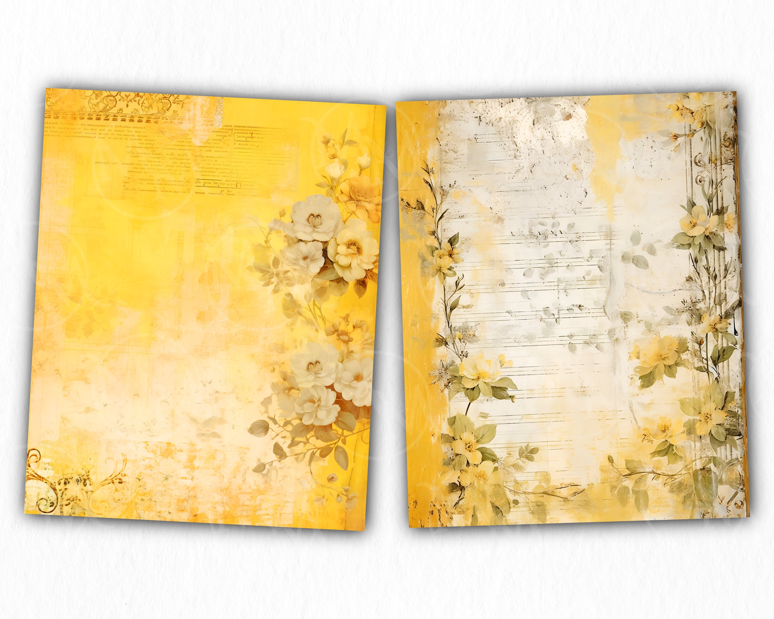 Yellow Vintage Scrapbook Paper With Commercial Use for Card - Etsy