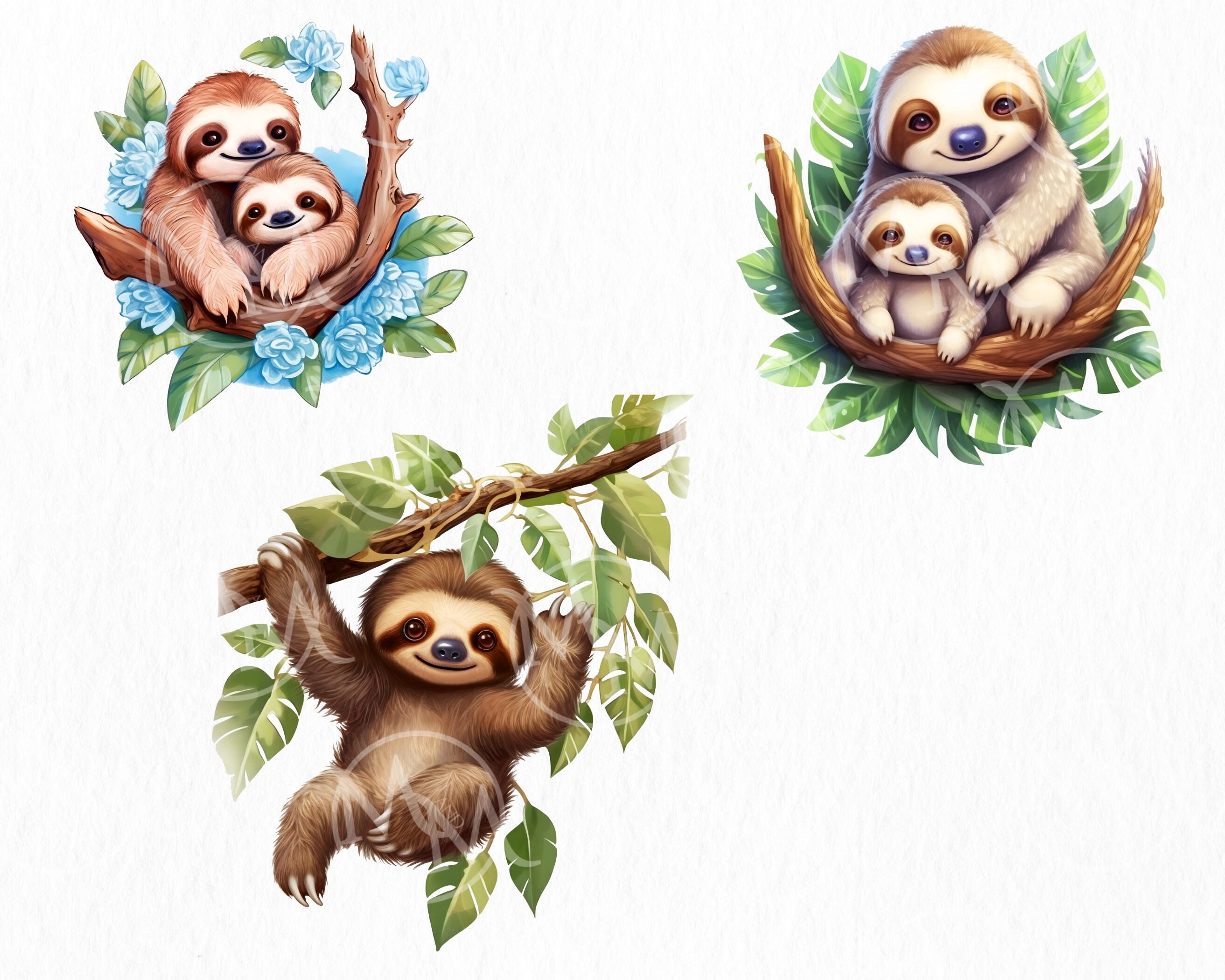 Baby Sloths Clip Art in Transparent Png Digital Files Including ...