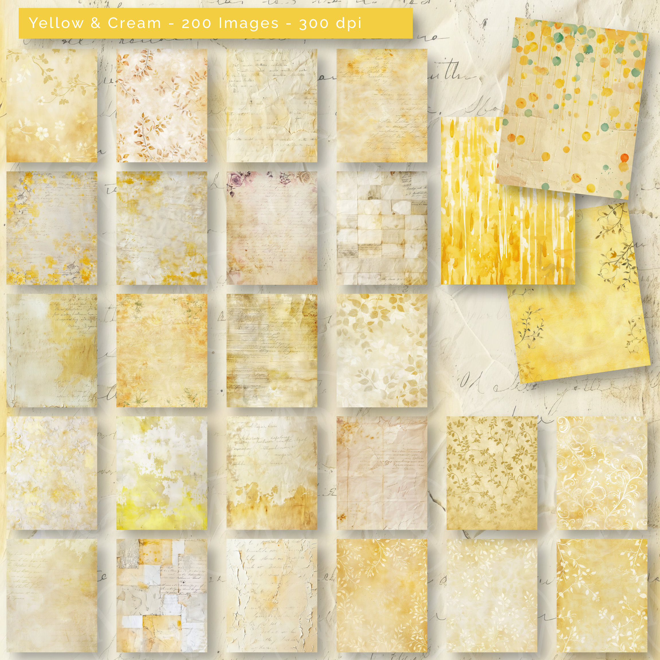 200+ Printable Papers Yellow Cream Scrapbook Digital A4, Letter, Half ...