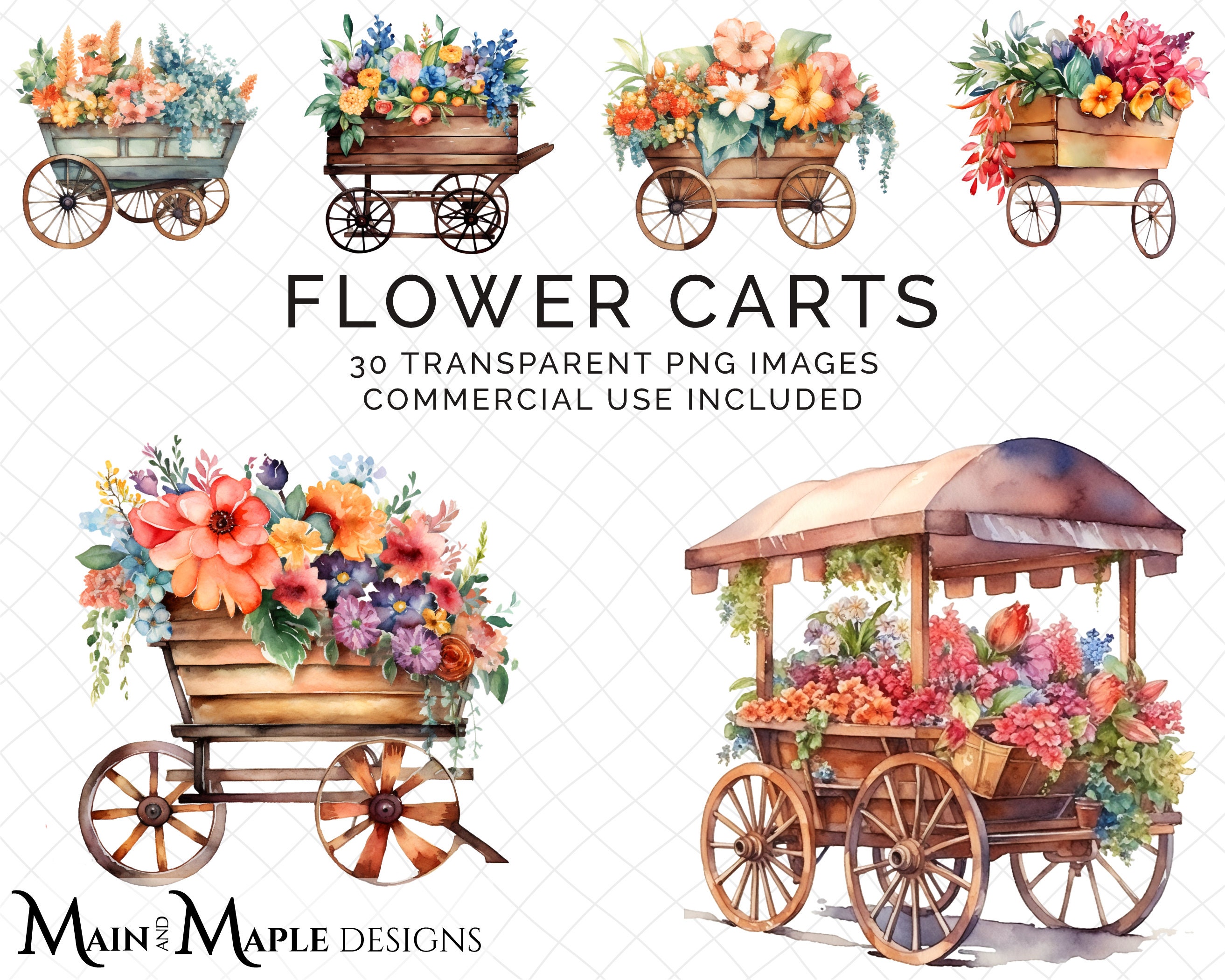 Flower Cart Clipart | 30 Images | Transparent PNG Files | Commercial ...