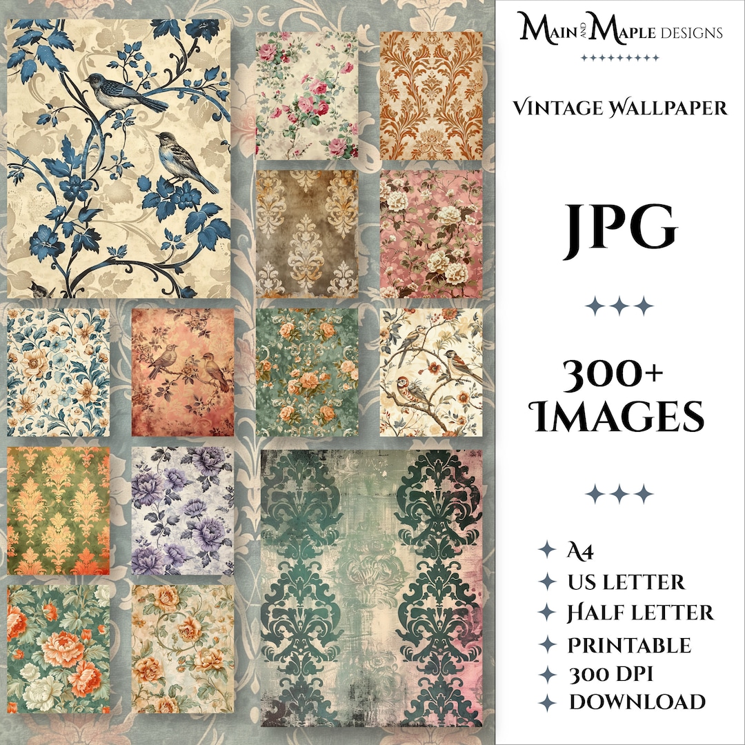 Vintage Wallpaper 300+ Printable Papers Patterns Scrapbook Digital ...