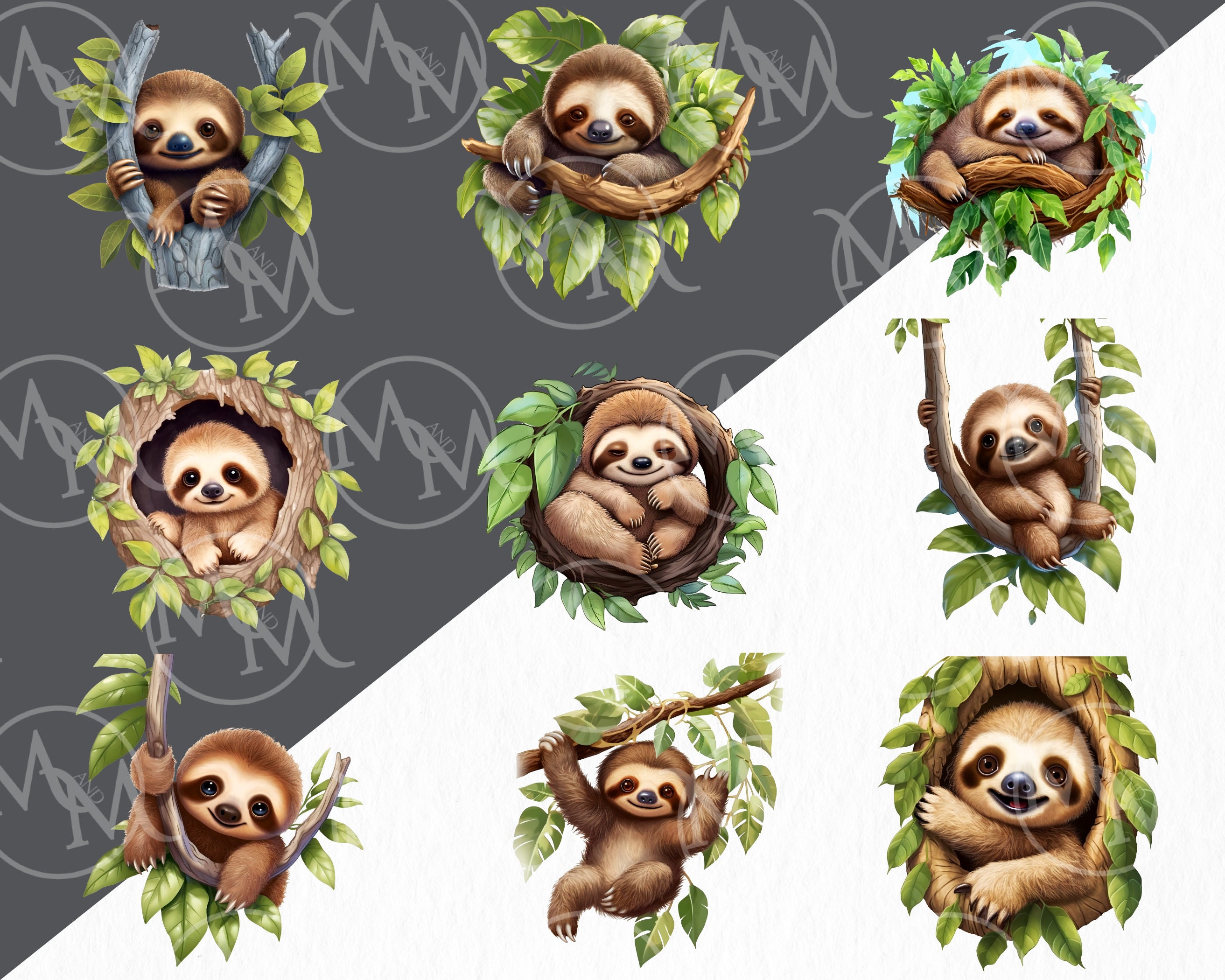 Baby Sloths Clip Art in Transparent Png Digital Files Including ...