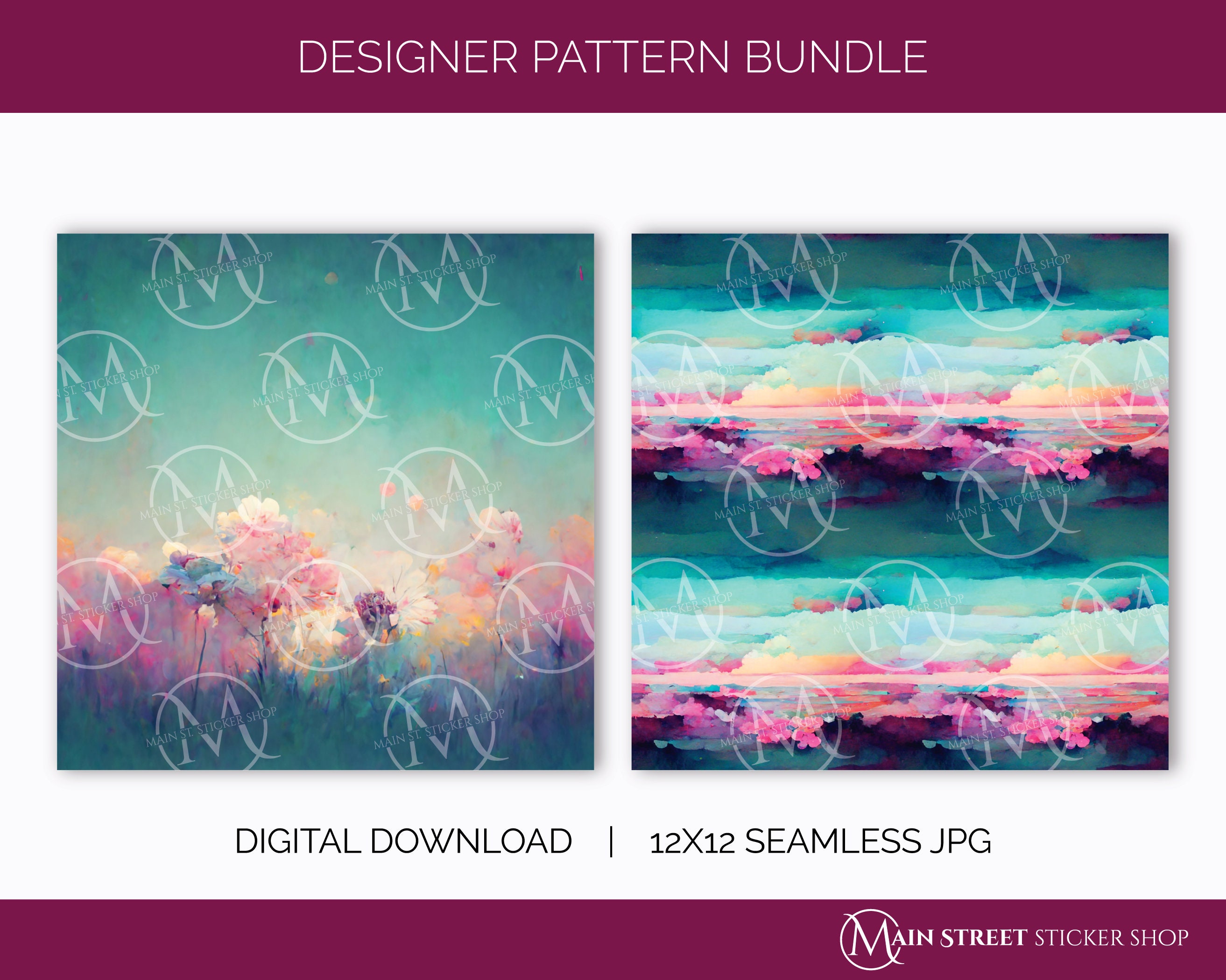 Pastel Clouds Designer Seamless Pattern Bundle Digital Paper Commercial ...