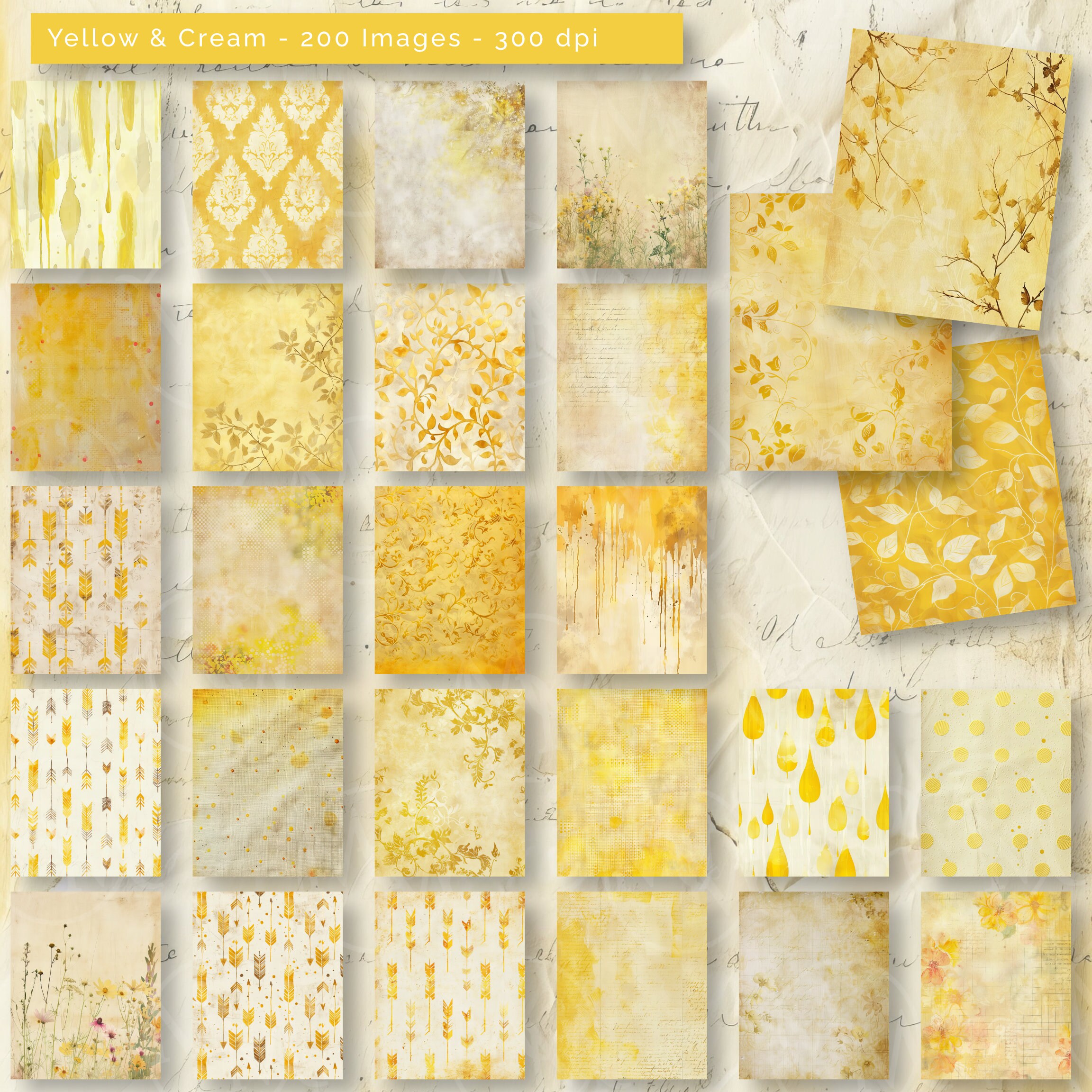 200+ Printable Papers Yellow Cream Scrapbook Digital A4, Letter, Half ...