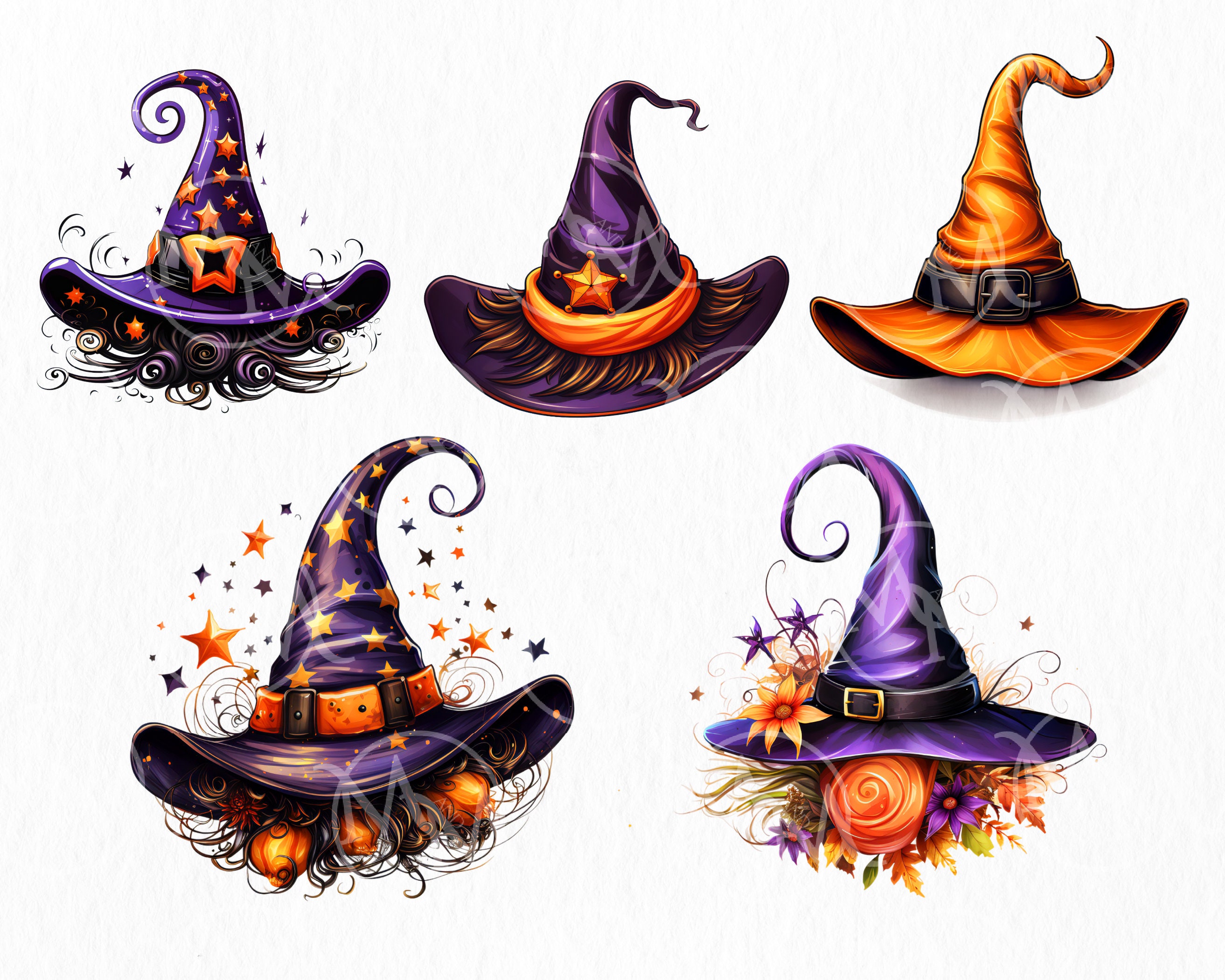 Halloween Witch's Hats Clipart PNG Files With Commercial - Etsy