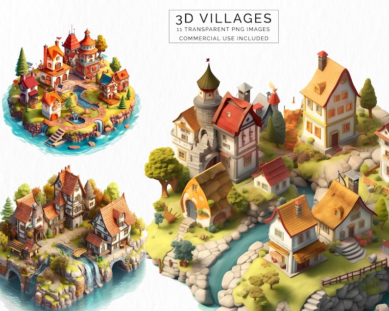 3D Village Clipart Isometric Village Clipart in Transparent - Etsy
