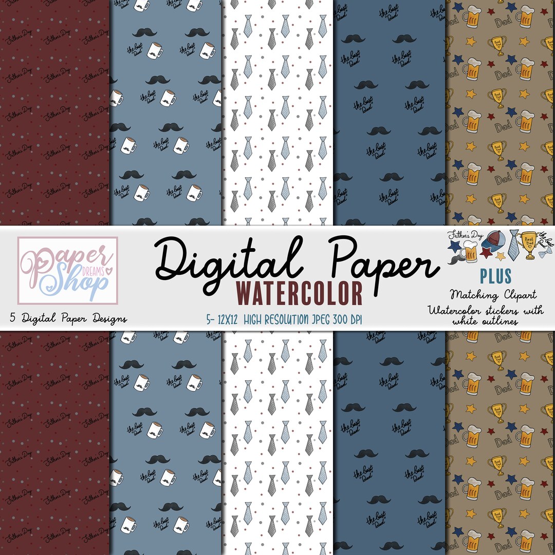 Fathers Day Digital Pattern Paper Watercolor Perfect for Scrapbooking ...
