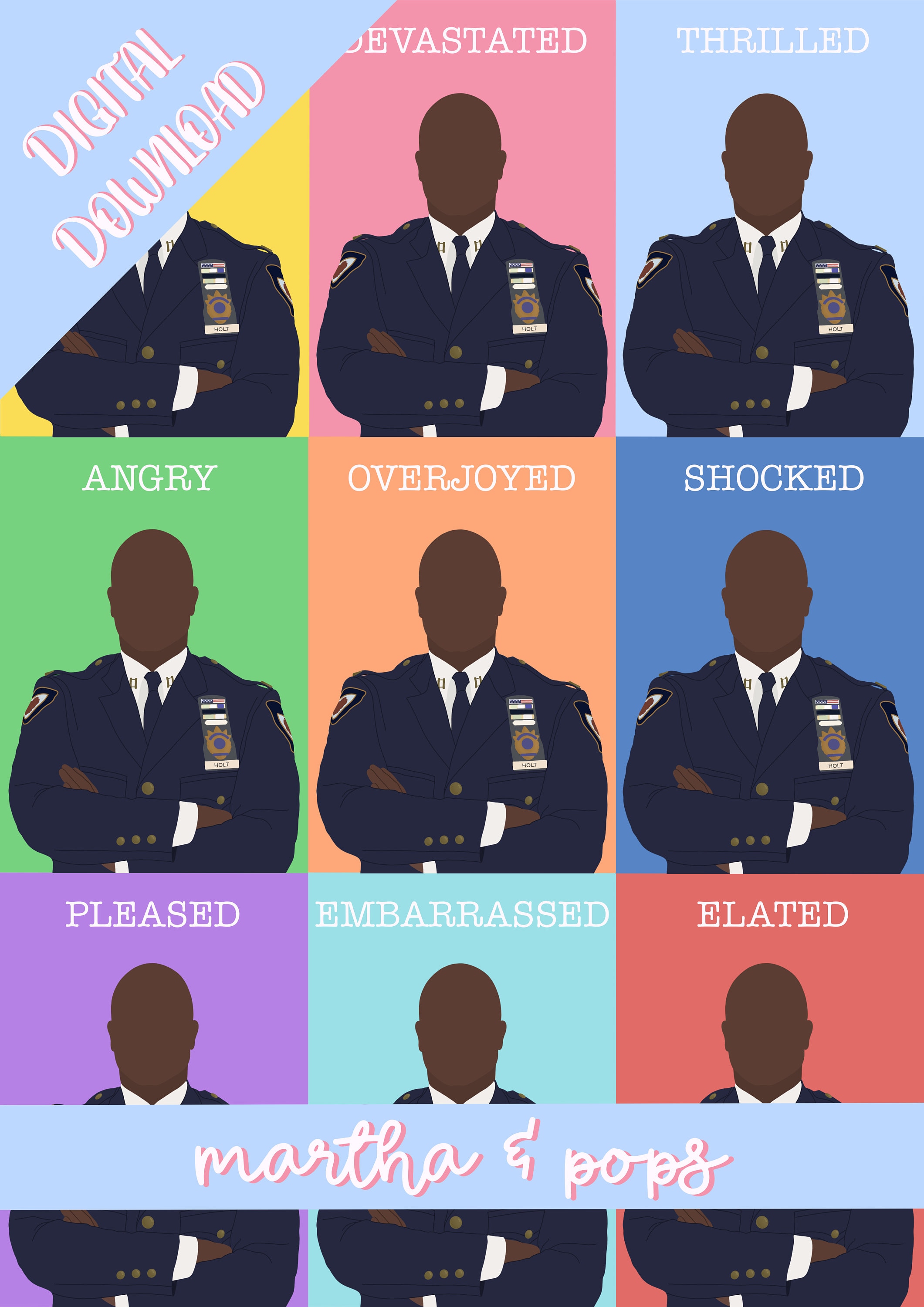 Captain Raymond Holt Emotions Poster / Brooklyn Nine-nine / Printable ...