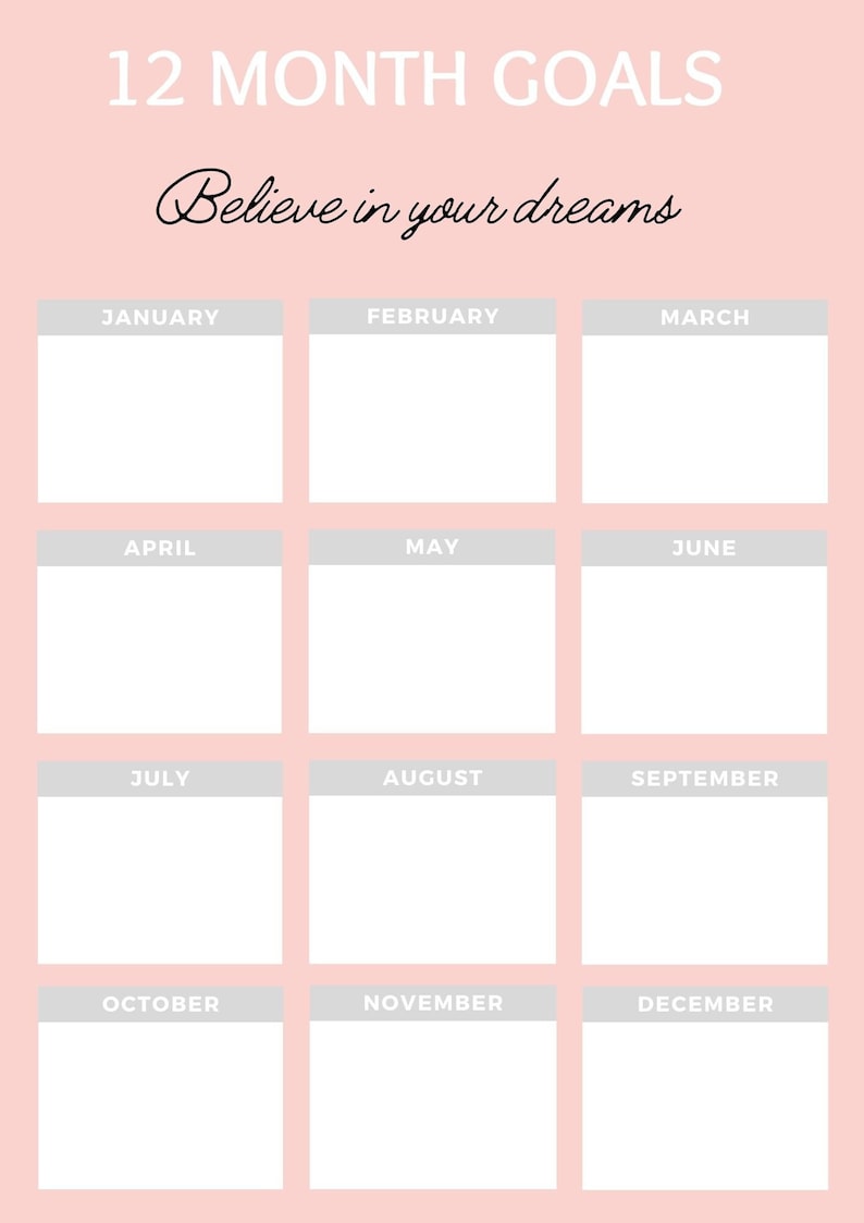 12 Month Goals Planner Goal Calender Printable Download NLP Visual for ...