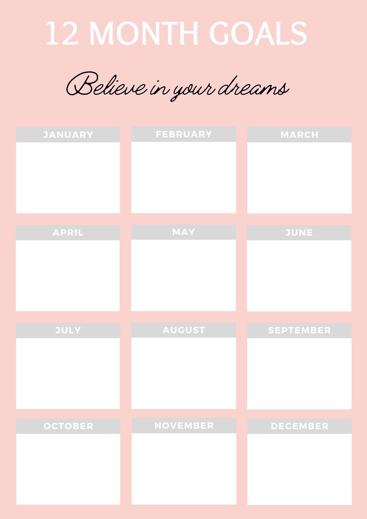 12 Month Goals Planner Goal Calender Printable Download NLP Visual for ...