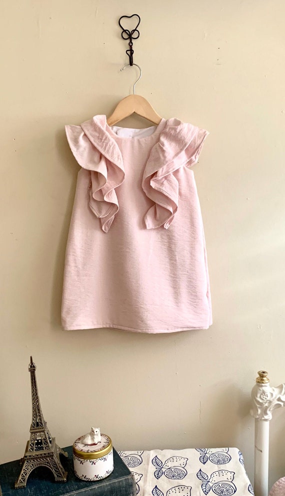 Baby Pink Linen Ruffle Little Girls Dress | Etsy