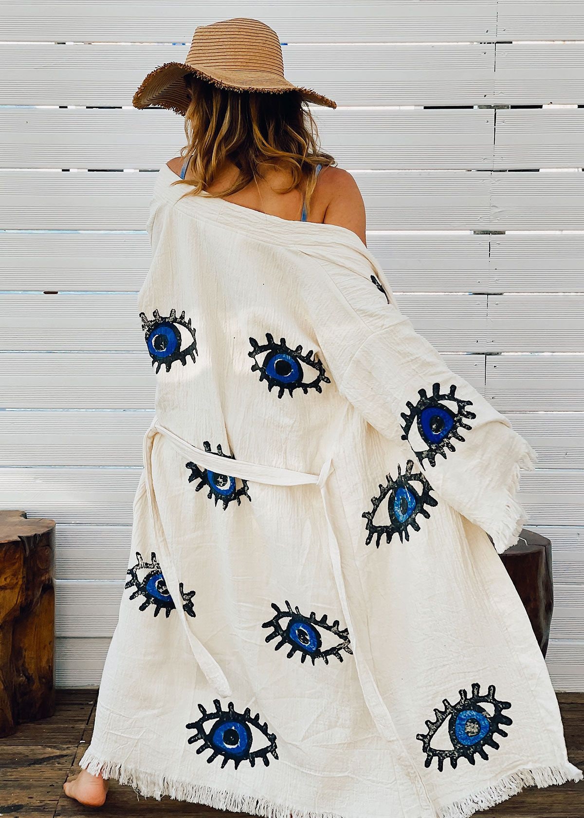 Handmade Evil Eye Boho Festival Kimono, Boho Beachwear, Bathrobe, Spa ...