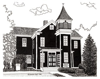 Library Ink Drawing - Etsy