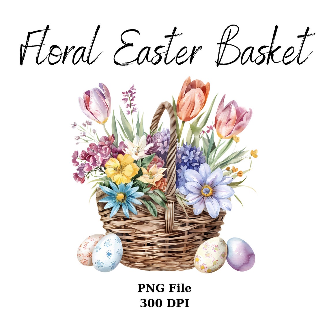 Watercolor Easter Baskets Clipart, Floral Basket Digital Download ...