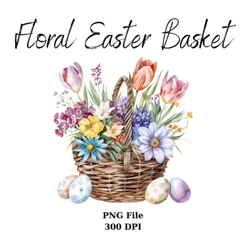 Watercolor Easter Baskets Clipart, Floral Basket Digital Download ...