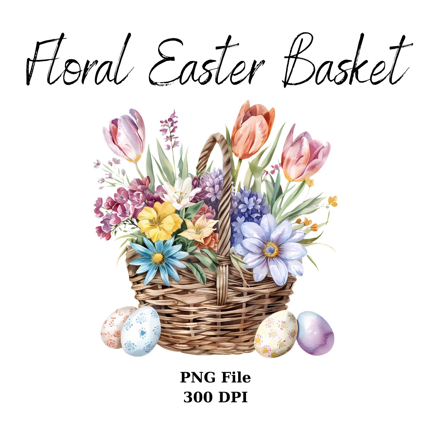 Watercolor Easter Baskets Clipart, Floral Basket Digital Download ...