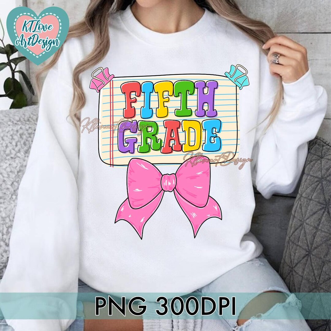 Fifth Grade Coquette Bow Png, Retro Back to School, Fifth Grade PNG ...