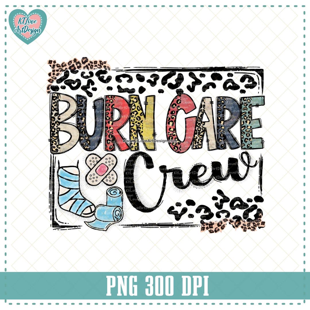 Burn Care Crew PNG: Vintage Leopard Doodle Sublimation Design (digital ...