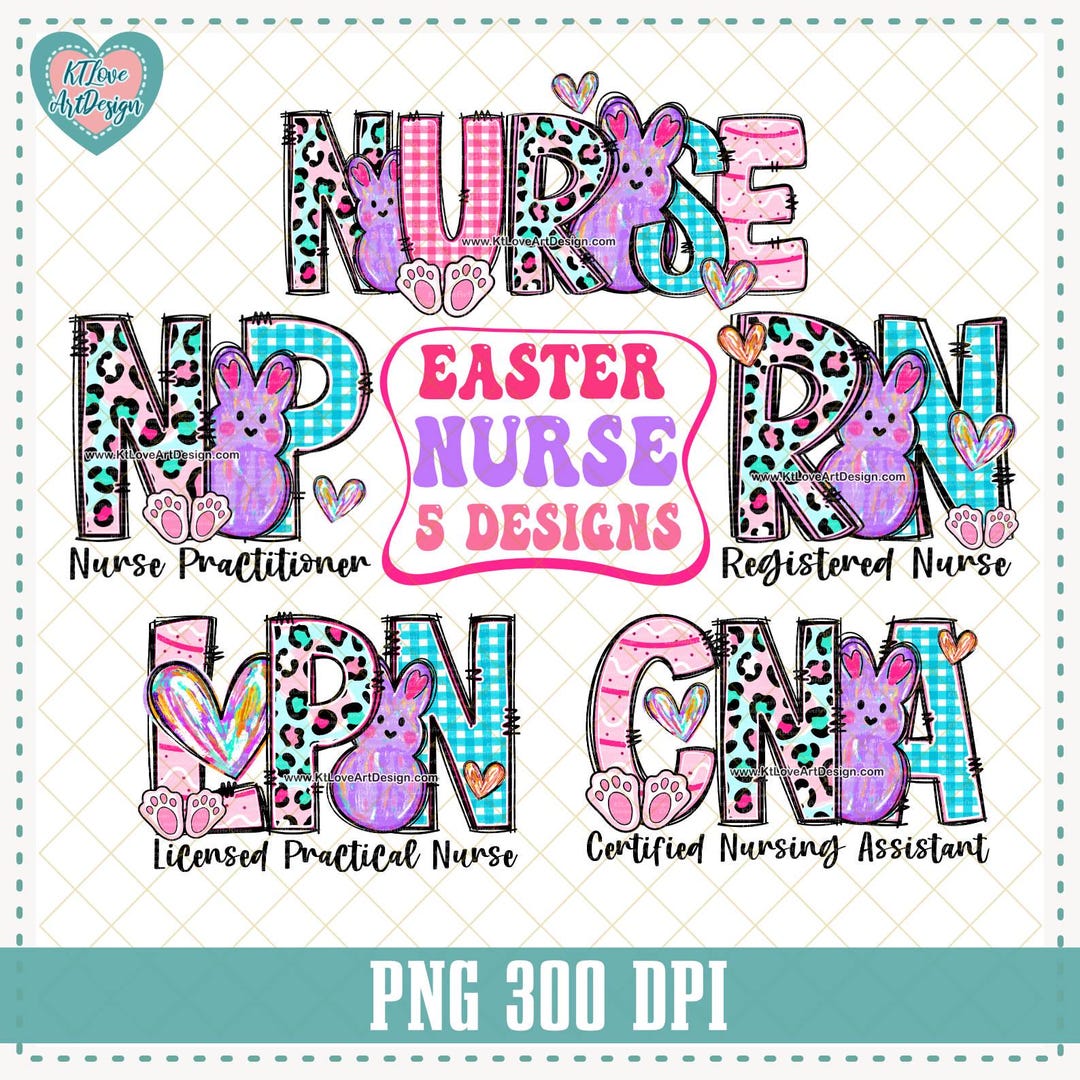 Easter Bunny Nurse Bundle 5 Designs Png, Cna Lpn Rn Nurse Practitioner ...