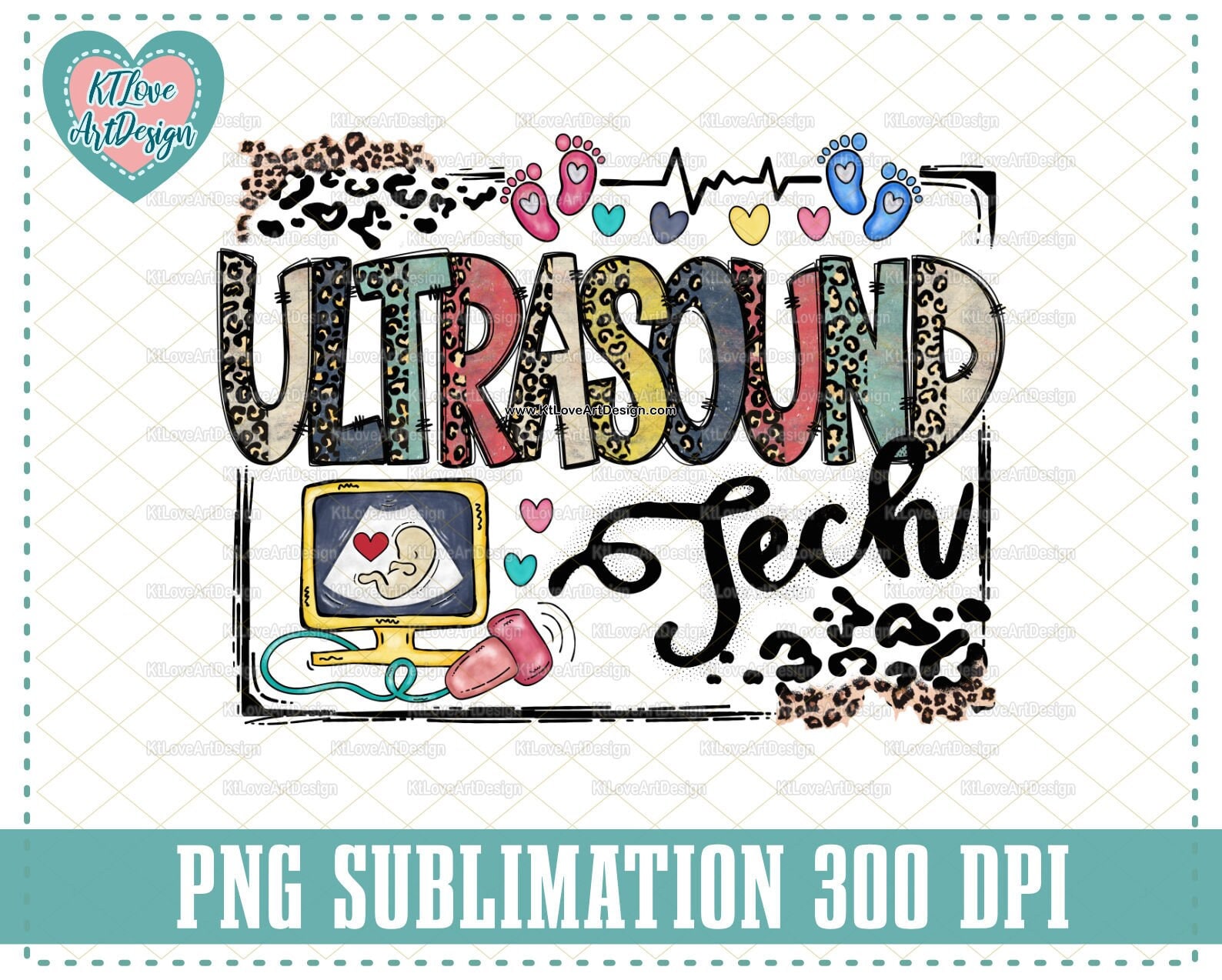 Ultrasound Tech Png, Ultrasound Png Design, Vintage Nurse Leopard ...