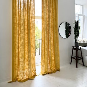 Mustard Yellow Linen Curtains / Custom Living Room Retro Burlap Curtain ...