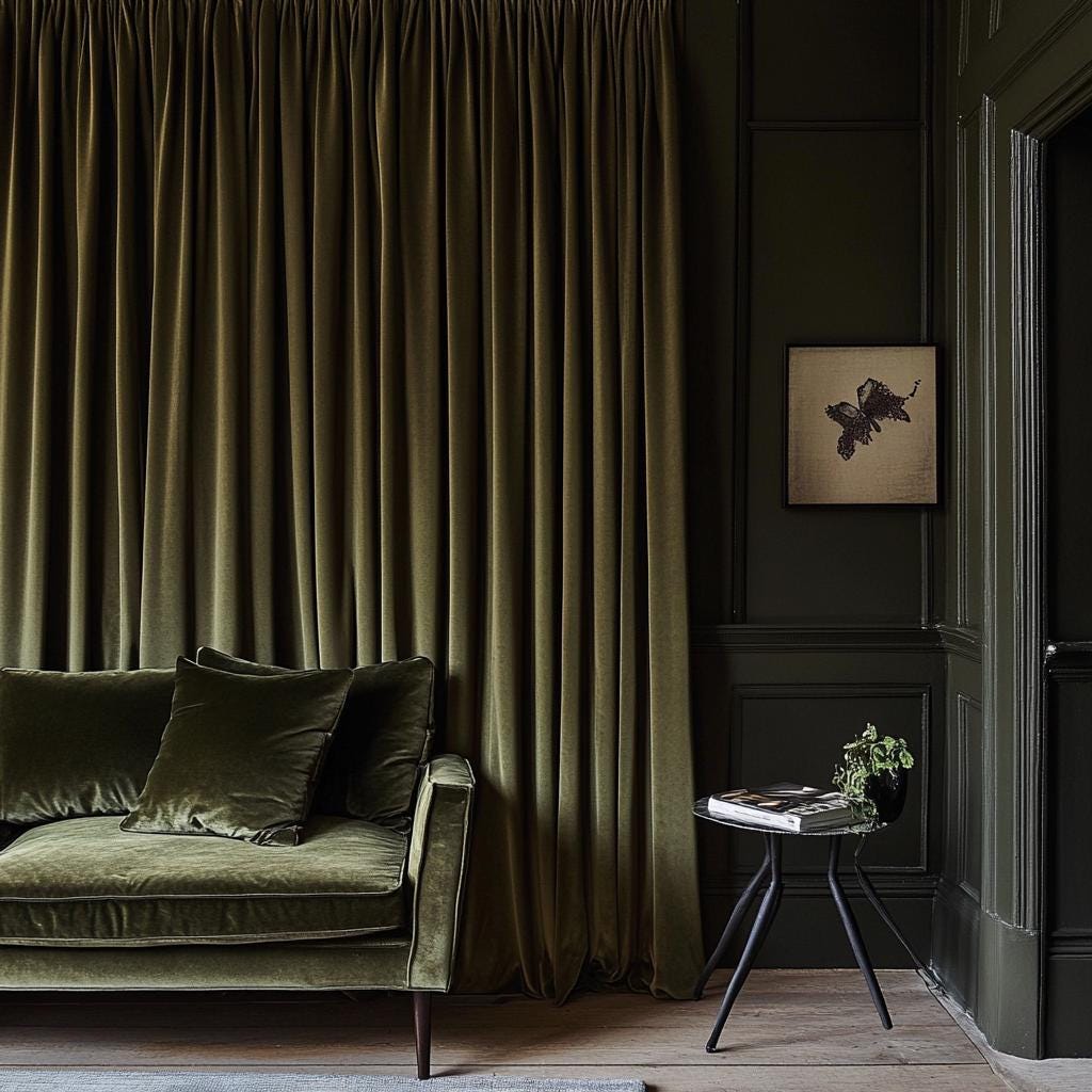 Sage Luxury Mid Century Modern Velvet Curtains Living Room / Dark Olive ...
