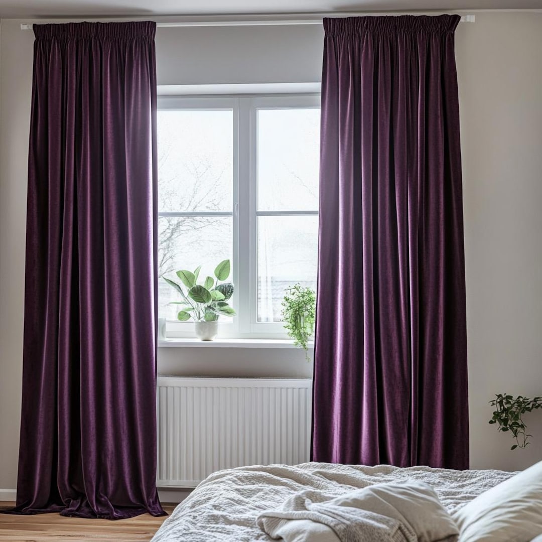 Plum Velvet Curtains / Dark Violet Mid Century Modern Curtain / Lilac ...