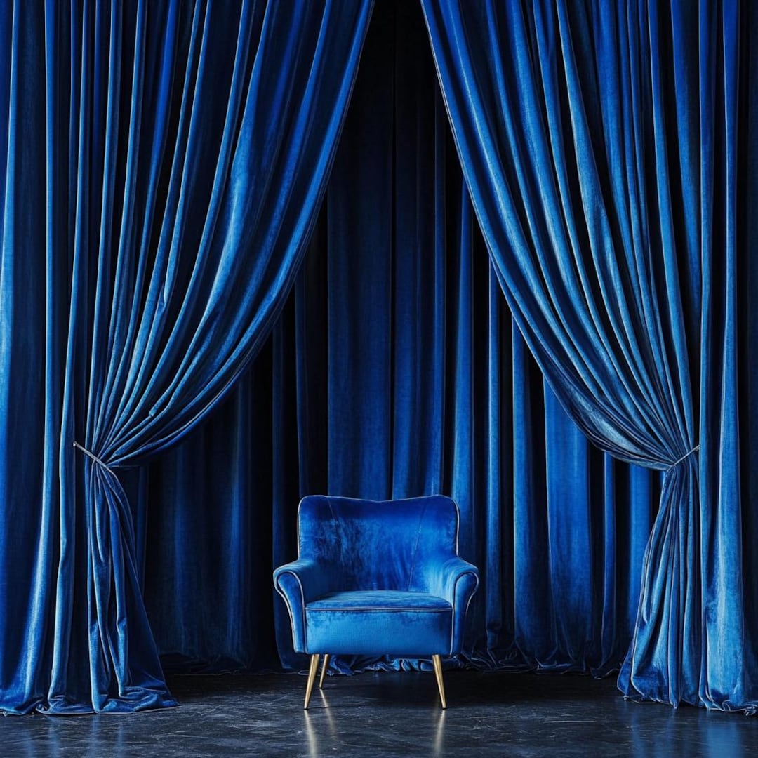 Blue Velvet Curtains Living Room / Custom Curtains Bedroom / Navy ...